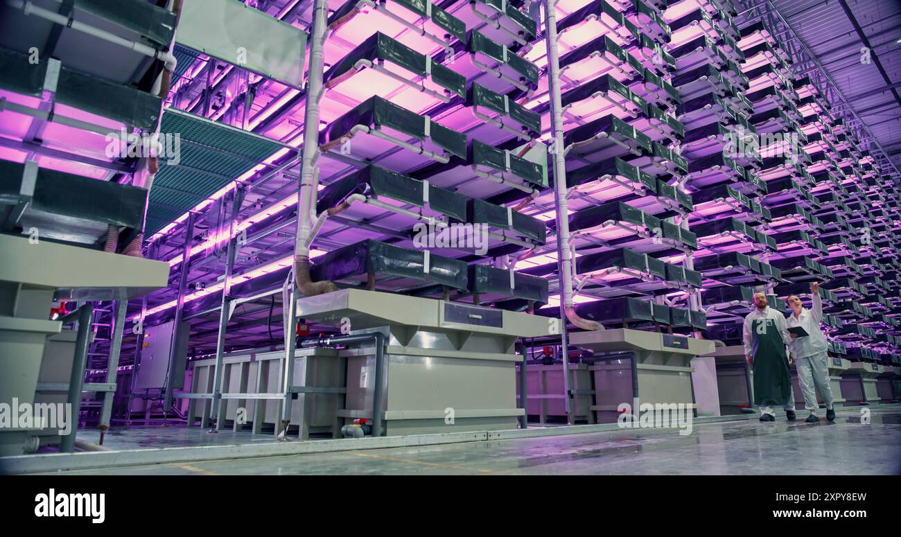 Vertical Farm Operators Having a Conversation at Work while Walking in ...