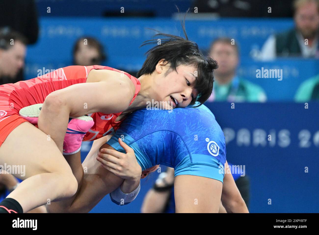 Paris, France. 07 August 2024, FUJIMANI Akari, Japan (JPN) winning vs PANG Qinyu (CHN), WFS 53kg ...