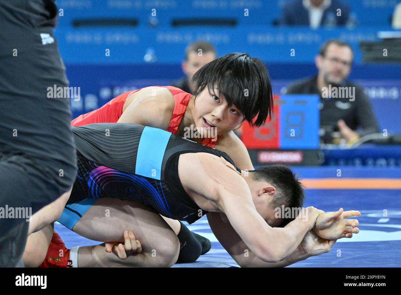 Paris, France. 07 August 2024, FUJIMANI Akari, Japan (JPN) winning vs PANG Qinyu (CHN), WFS 53kg ...
