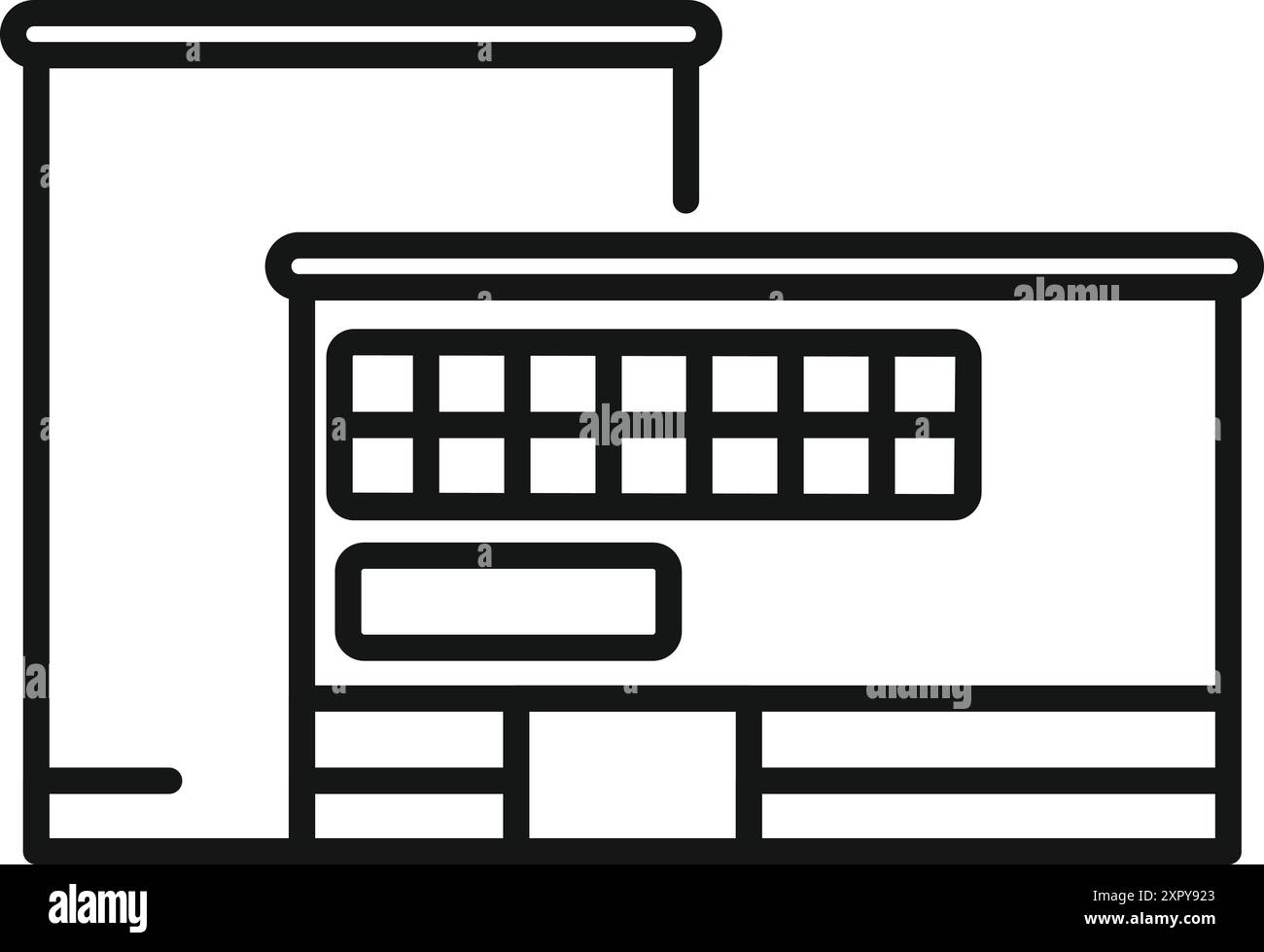 Simple black and white line drawing of a modern production plant ...