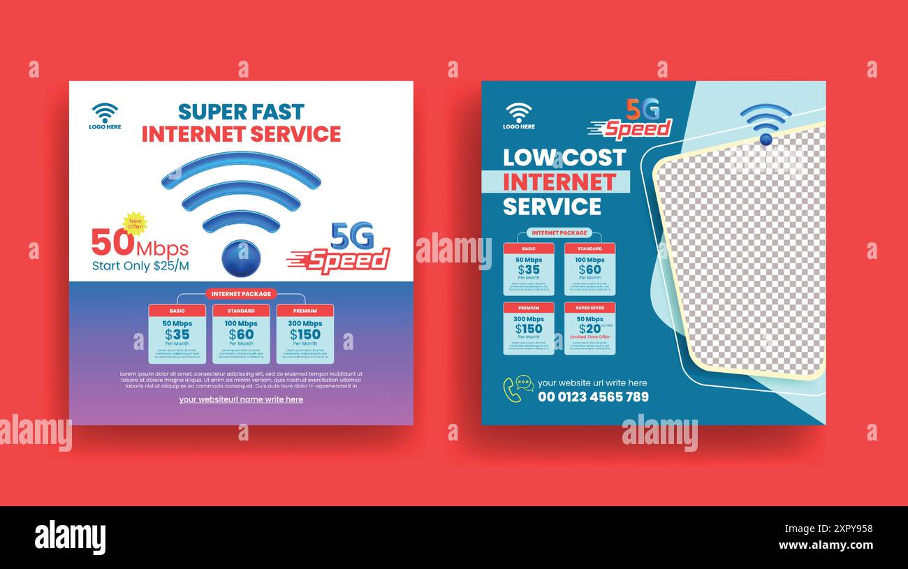 Broadband internet and Telecommunication service square poster or flyer ...