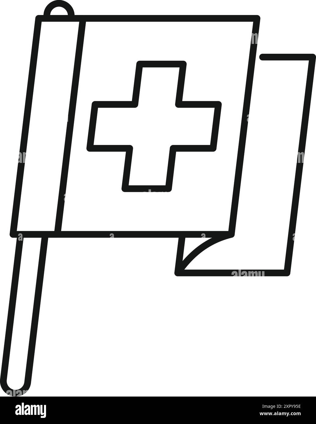 Simple line drawing of a white flag with a cross waving on a pole Stock ...