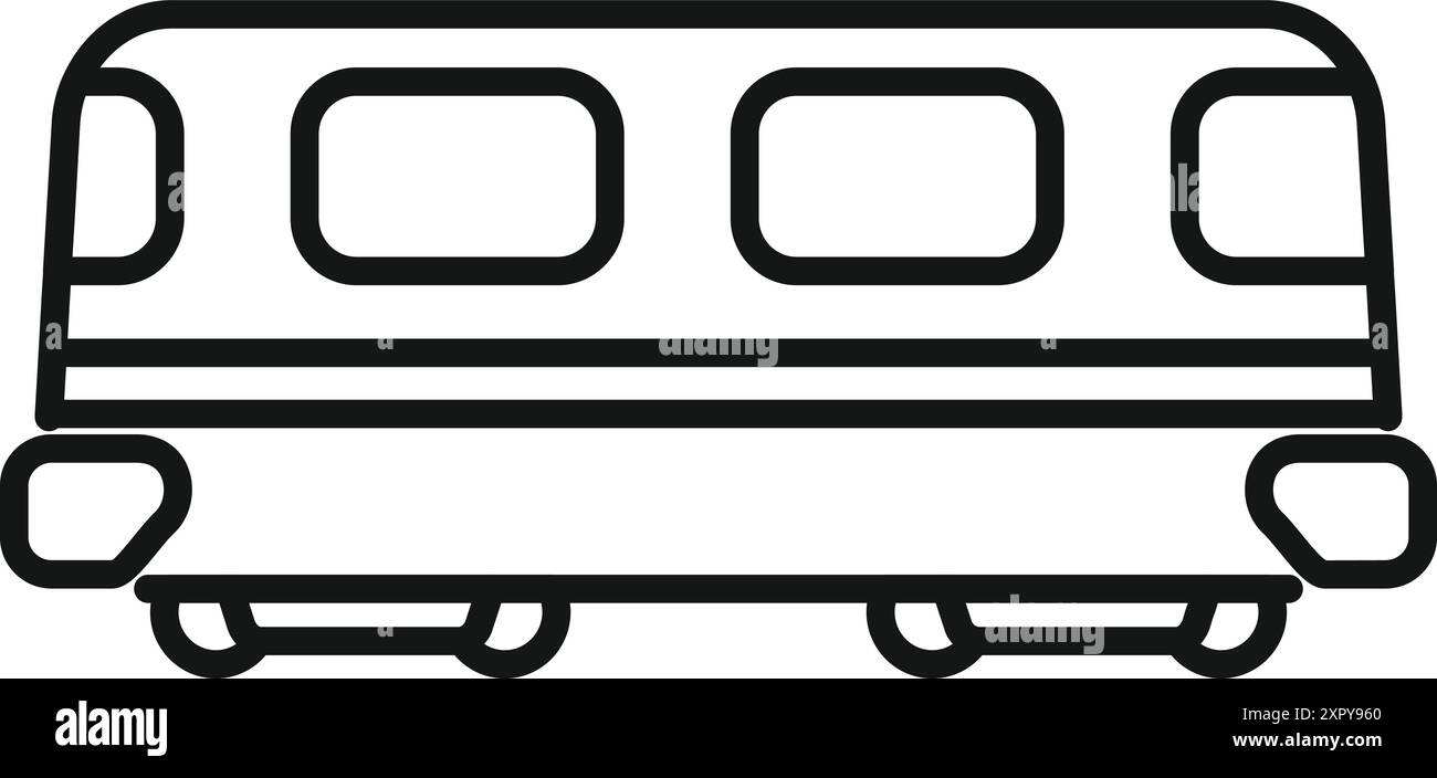 Simple line art icon of a passenger train car moving on railroad tracks ...