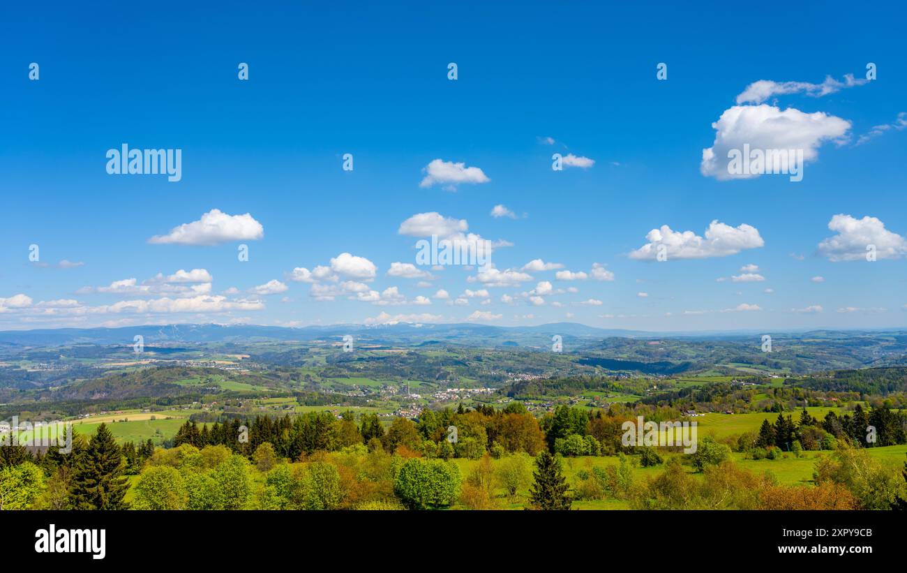A panoramic view of the Krkonose mountains from Kozakov Mountain in the Bohemian Paradise ...