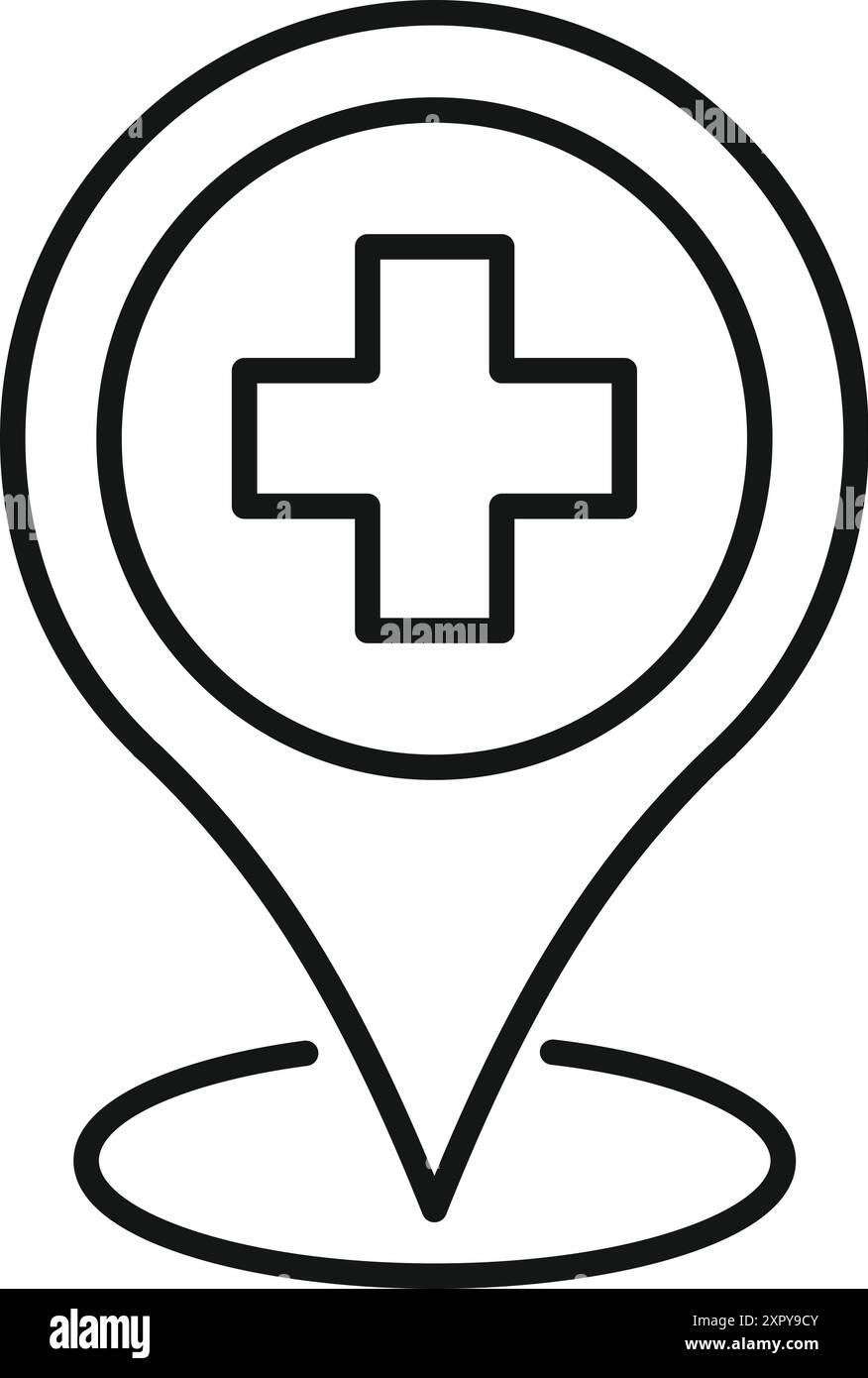 Location pin pointing medical clinic with cross symbol icon, simple ...