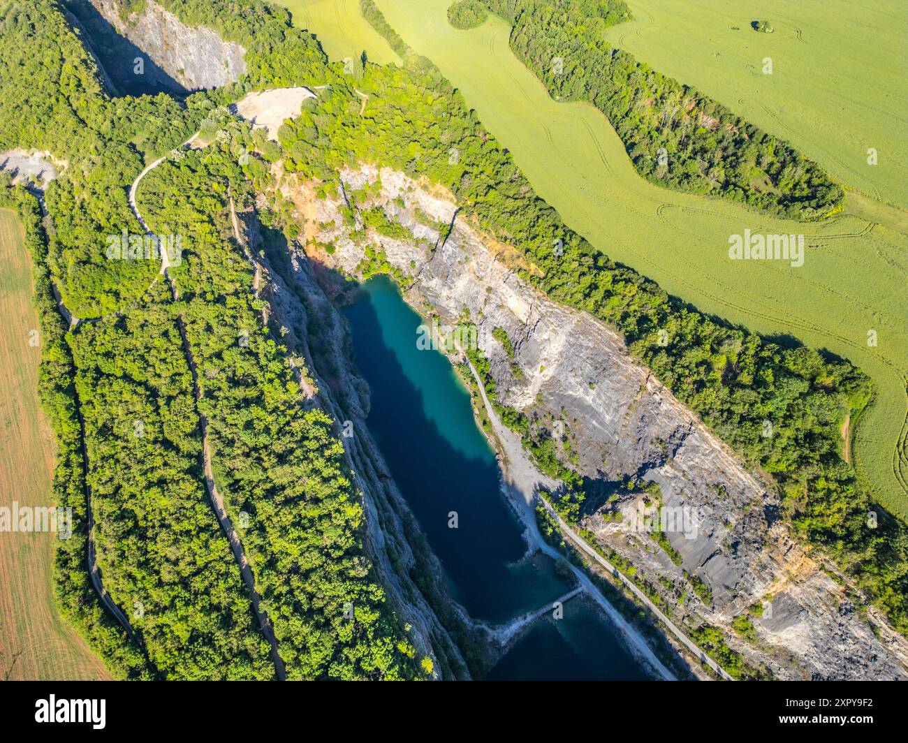 Aerial view of the abandoned limestone quarry Velka Amerika in Czechia ...