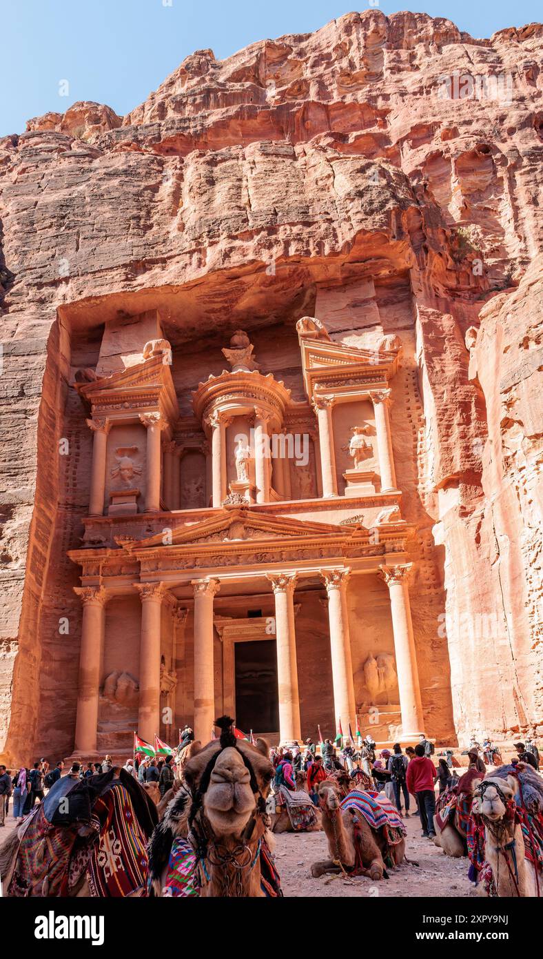Ruins of the ancient Nabatean city of Petra, in the Wadi Musa desert in ...