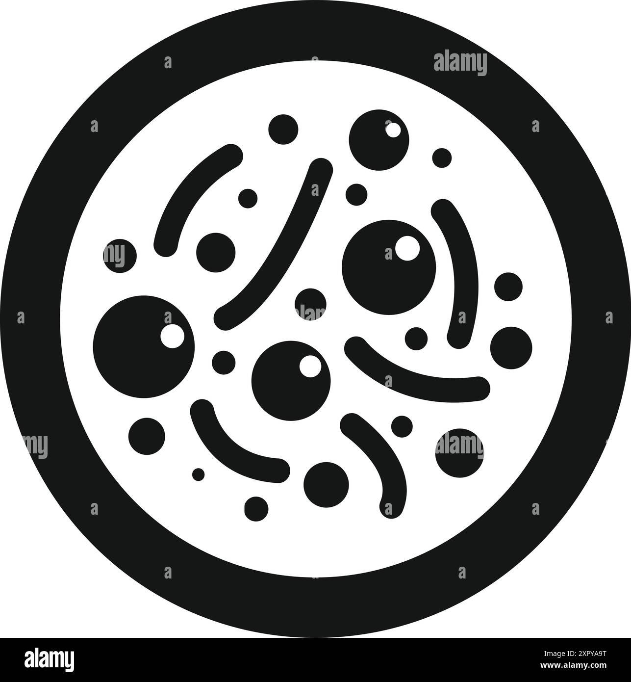 Black and white icon representing a petri dish with bacteria growing ...
