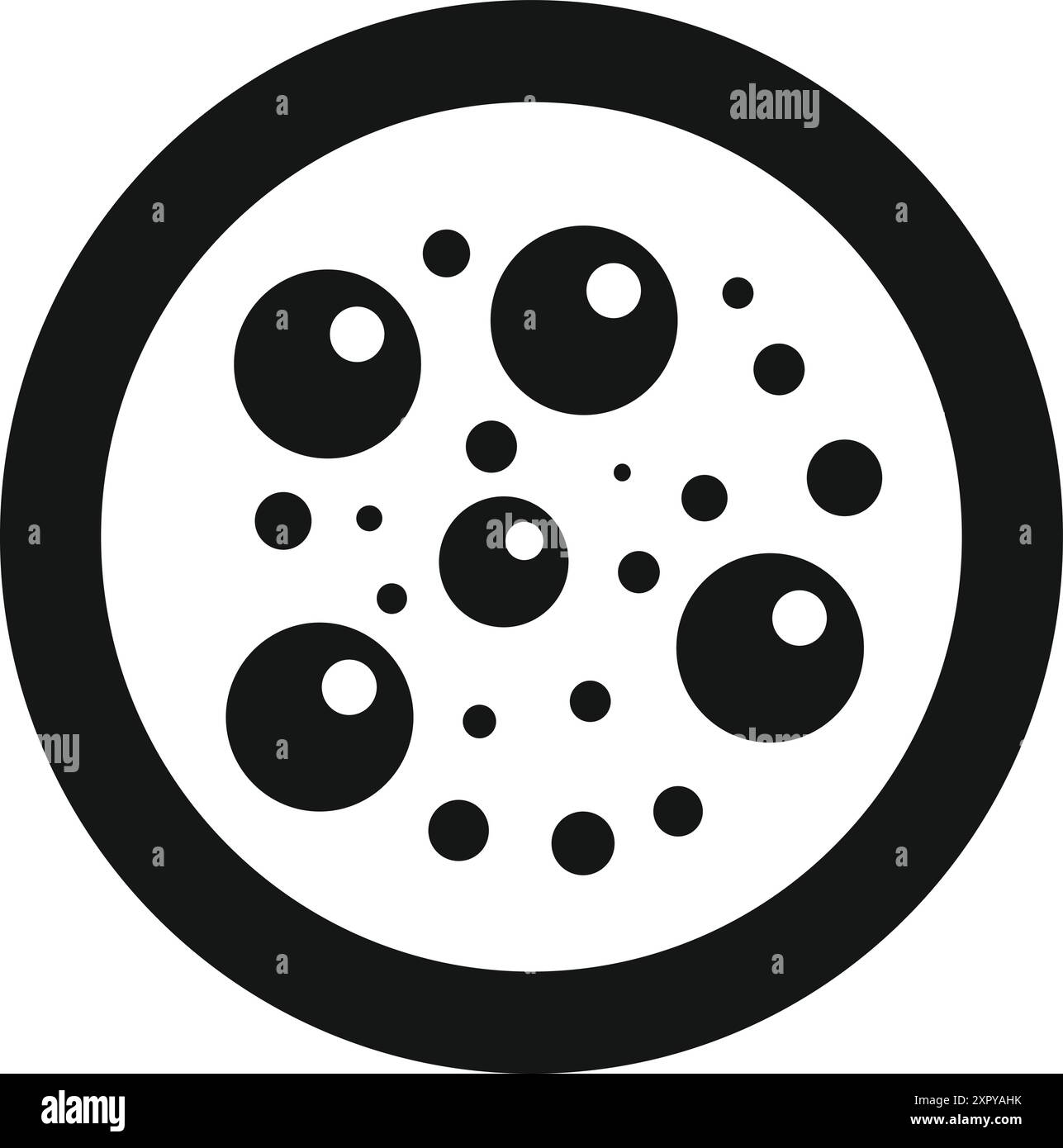Simple black and white icon representing a petri dish with growing ...
