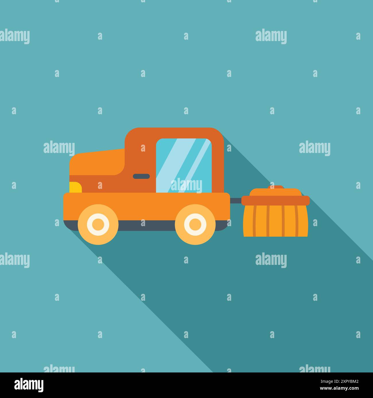 Orange street sweeper truck cleaning the road maintaining the city ...