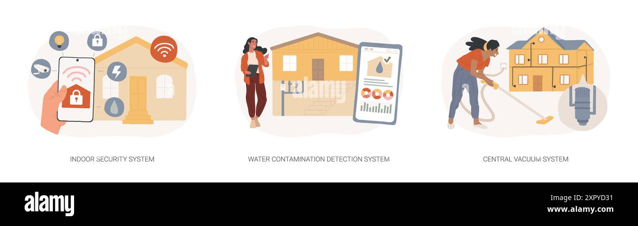 Home comfort and security isolated concept vector illustration set ...