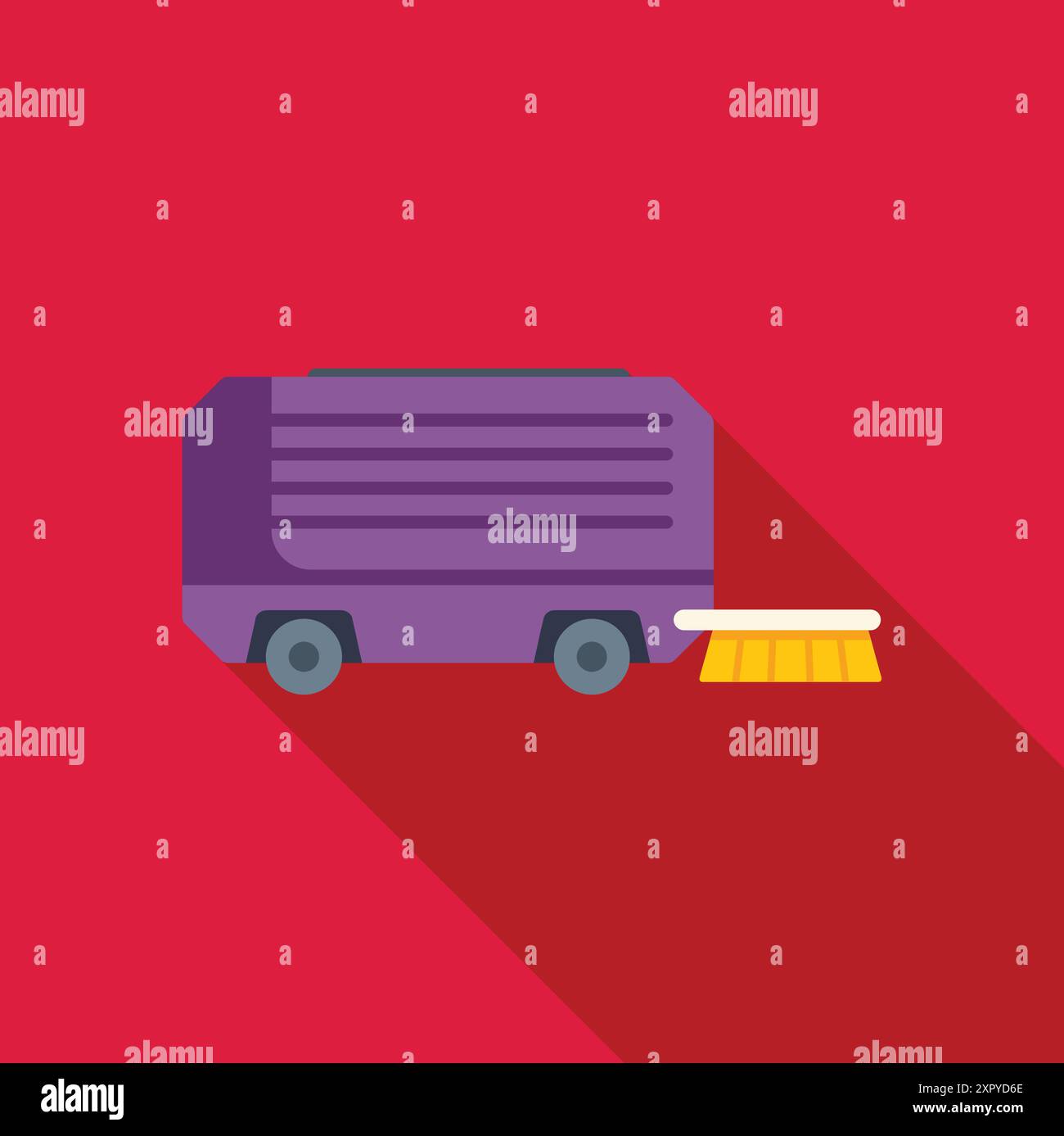 Street cleaning machine cleaning the road with brush, side view, flat ...