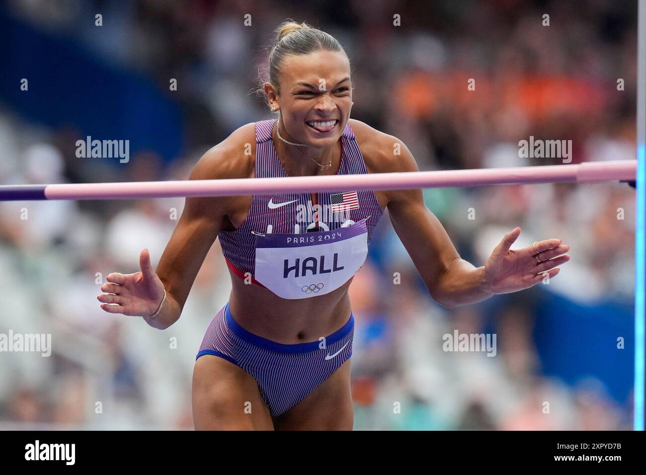 Paris, France. 08th Aug, 2024. Anna Hall of Team USA reacts after ...