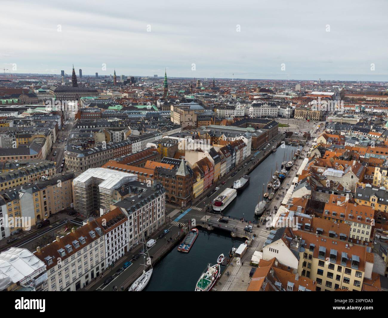 Copenhagen, Denmark: Aerial view of the famous Nyhavn harbor in ...