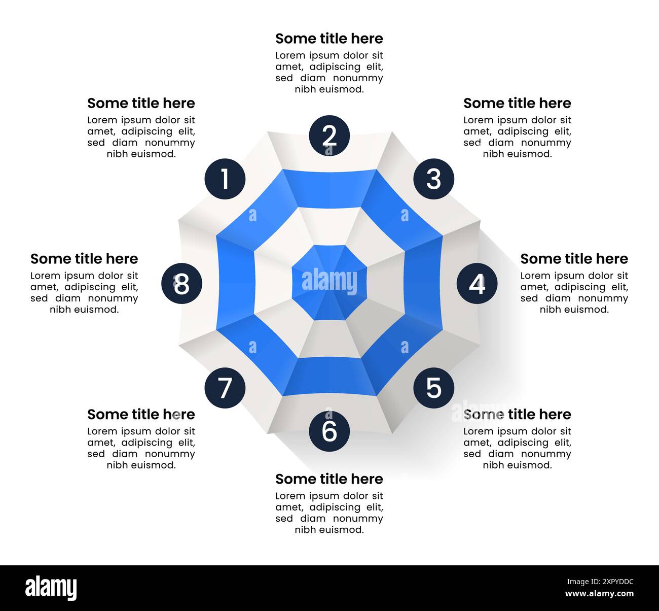 Infographic template with 8 options or steps. Umbrella. Can be used for ...
