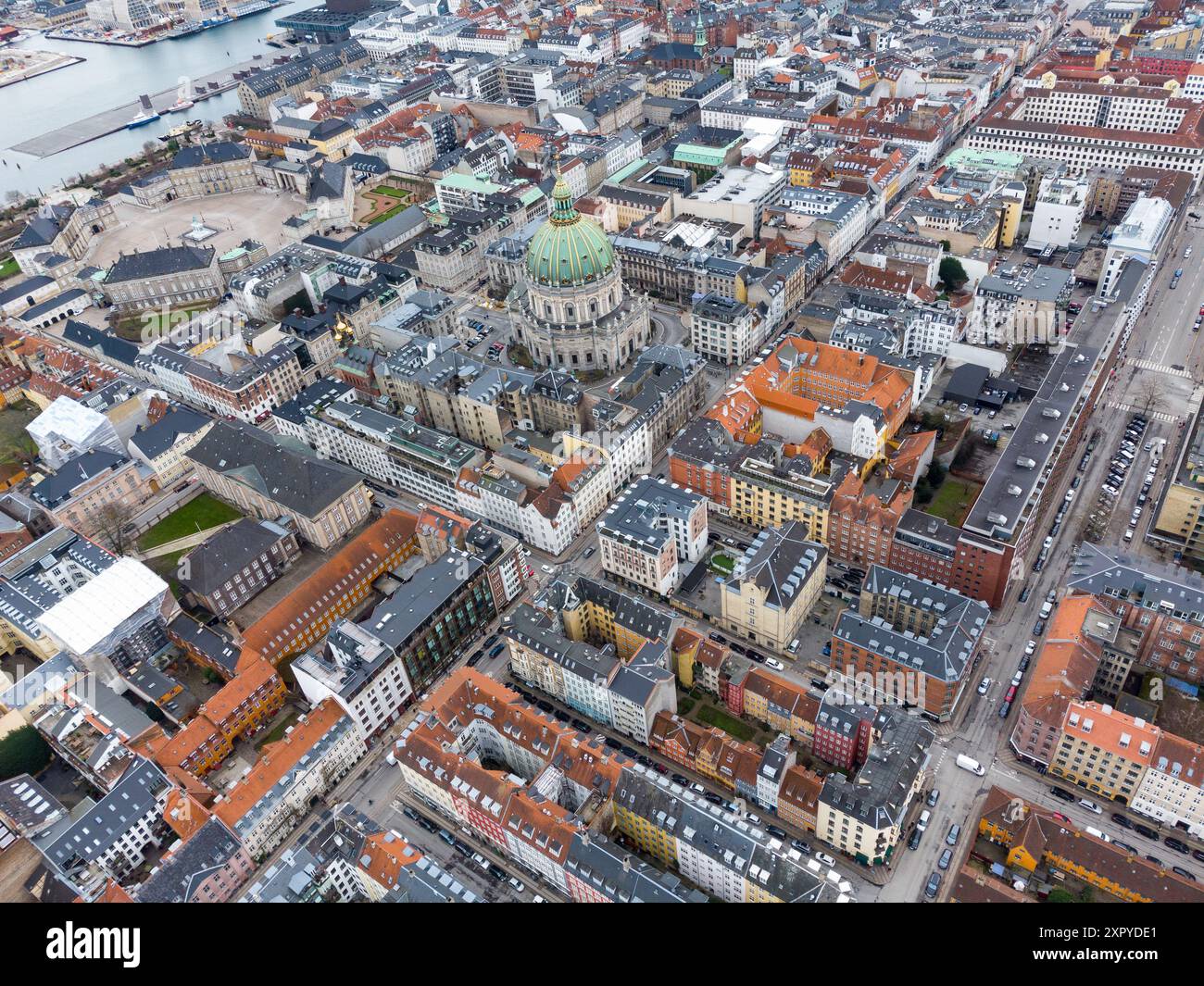 Copenhagen, Denmark: Aerial view of the Copenhagen historic city center ...