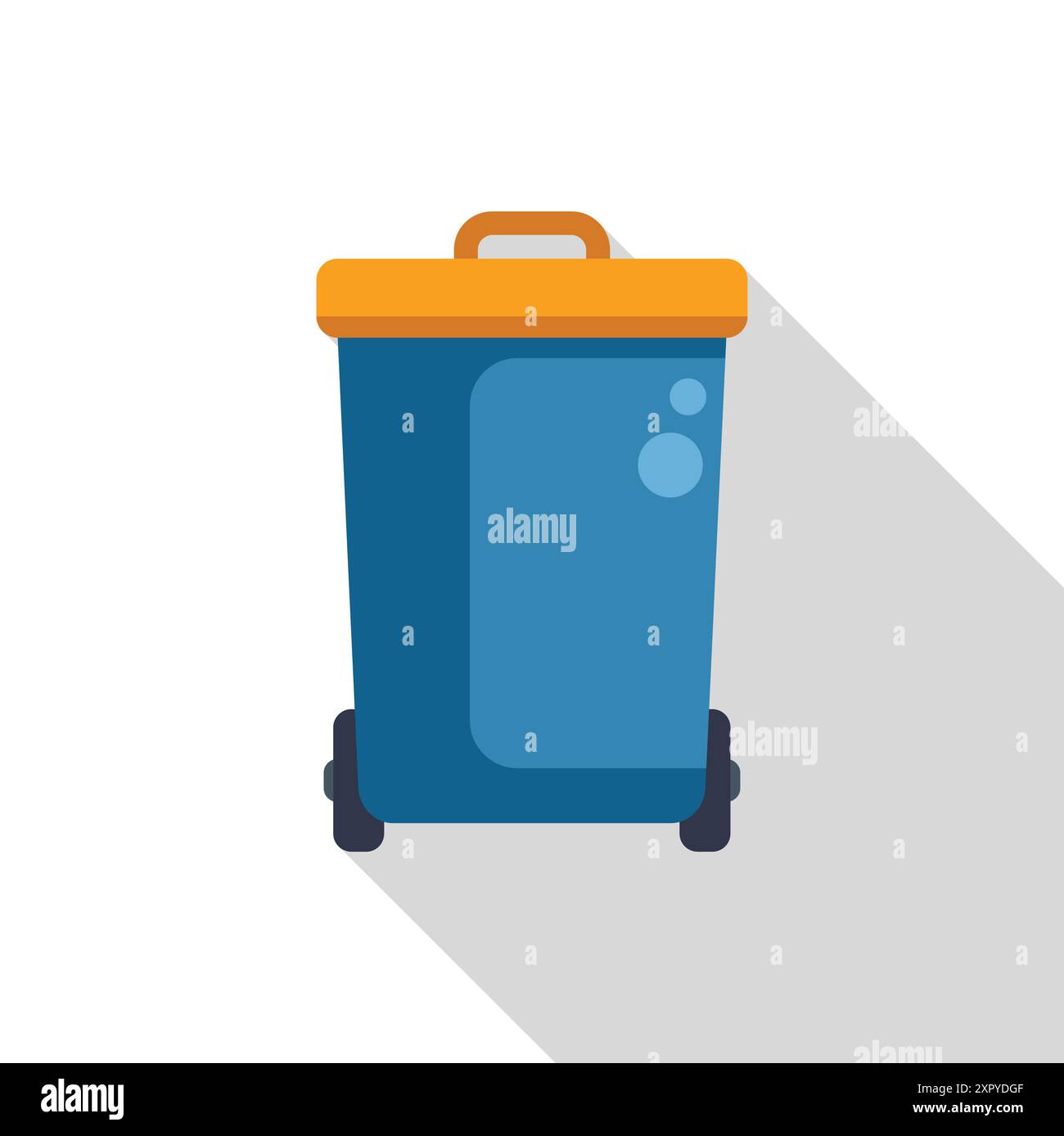 Blue trash bin with wheels and yellow lid, for waste and garbage, with ...