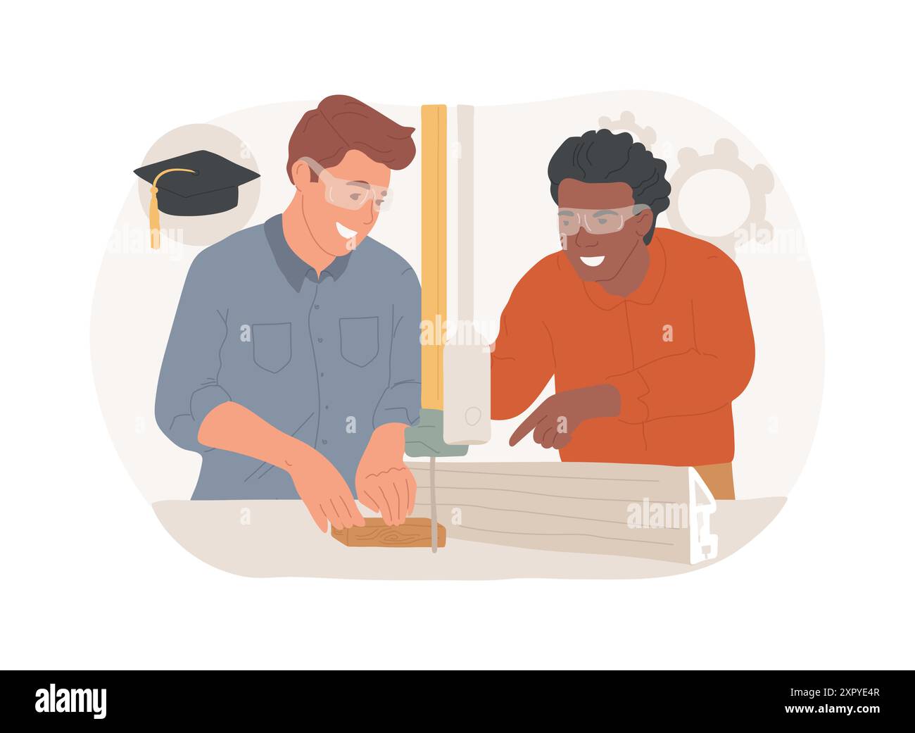 Machine woodworking isolated cartoon vector illustrations Stock Vector ...