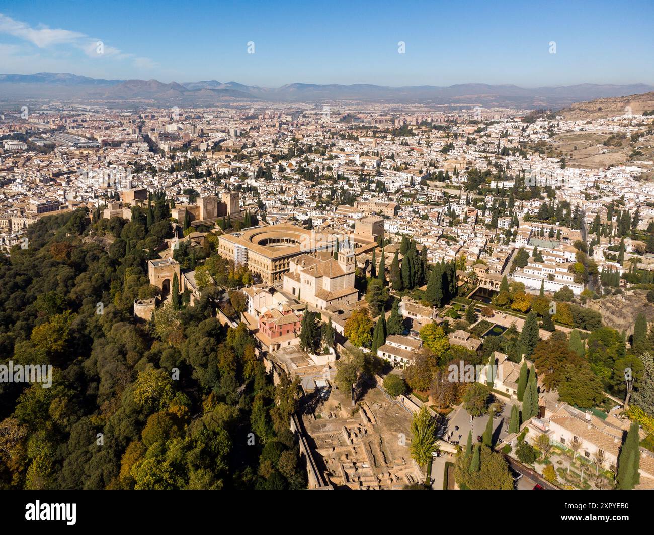 Granada, Spain: Aerial drone view of the famous Alhambra palace and ...