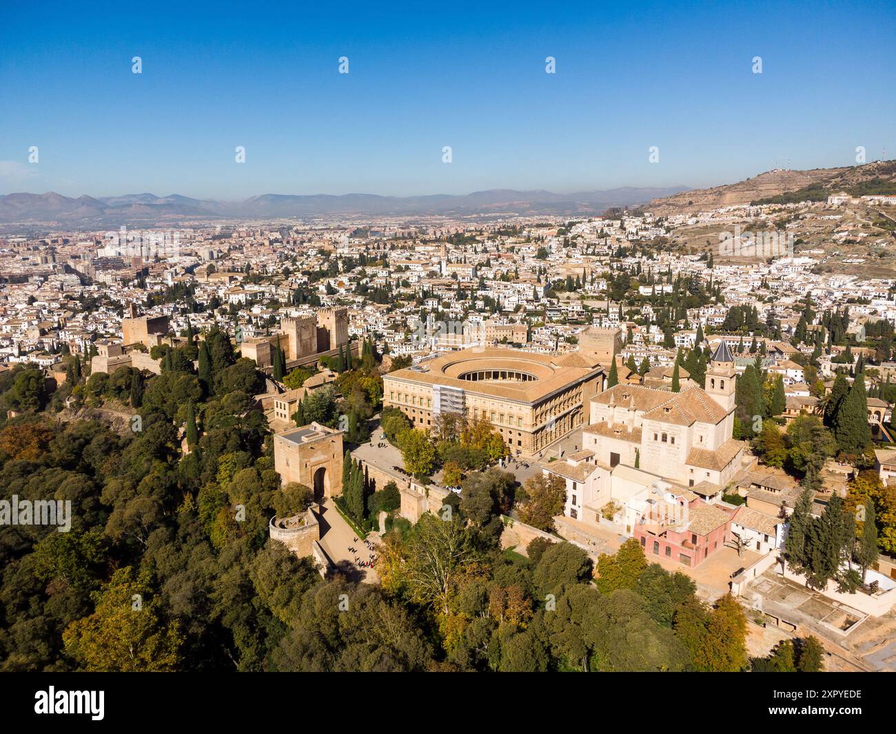 Granada, Spain: Aerial drone view of the famous Alhambra palace and ...