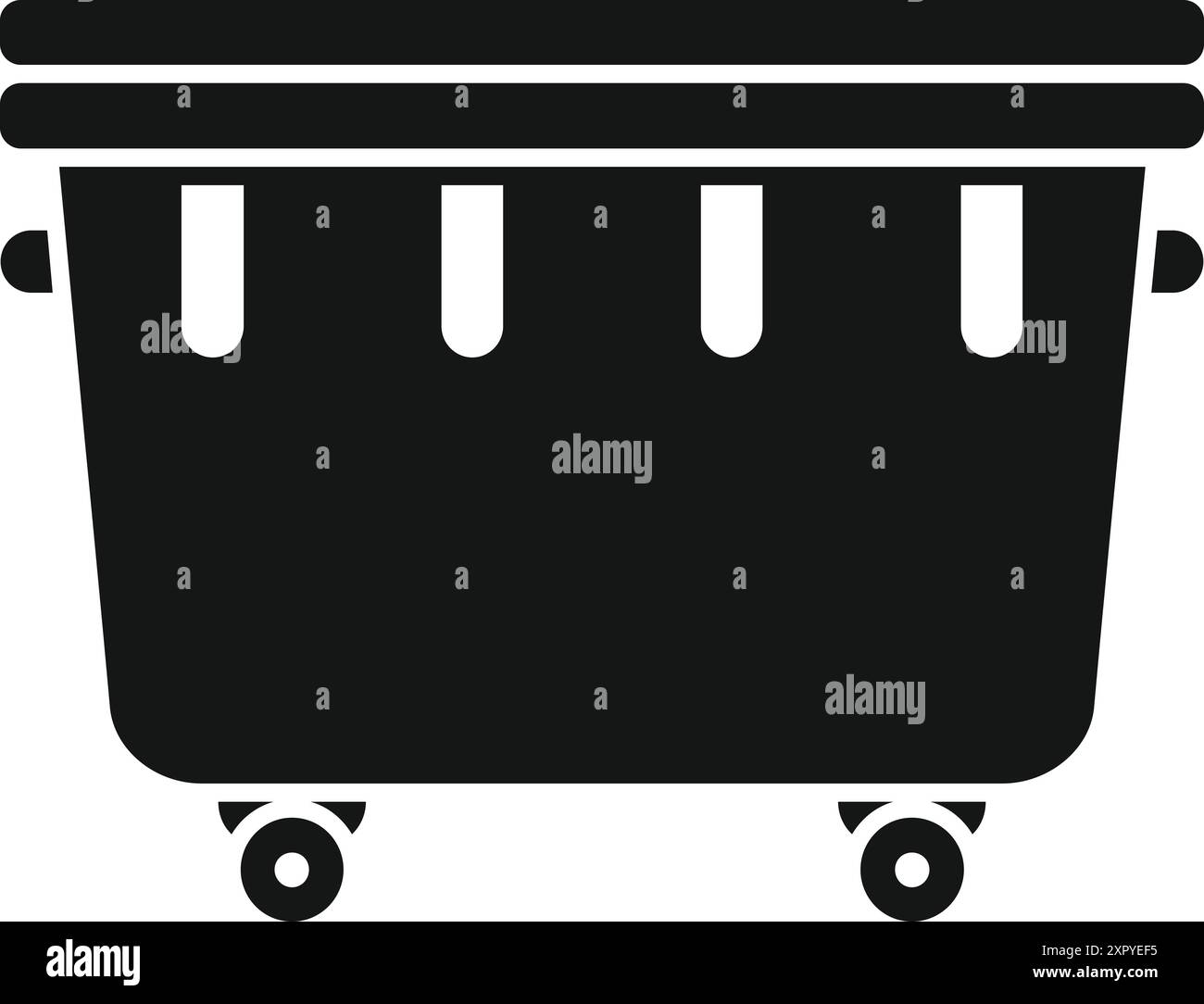 Black silhouette of a large trash container with a closed lid on wheels ...