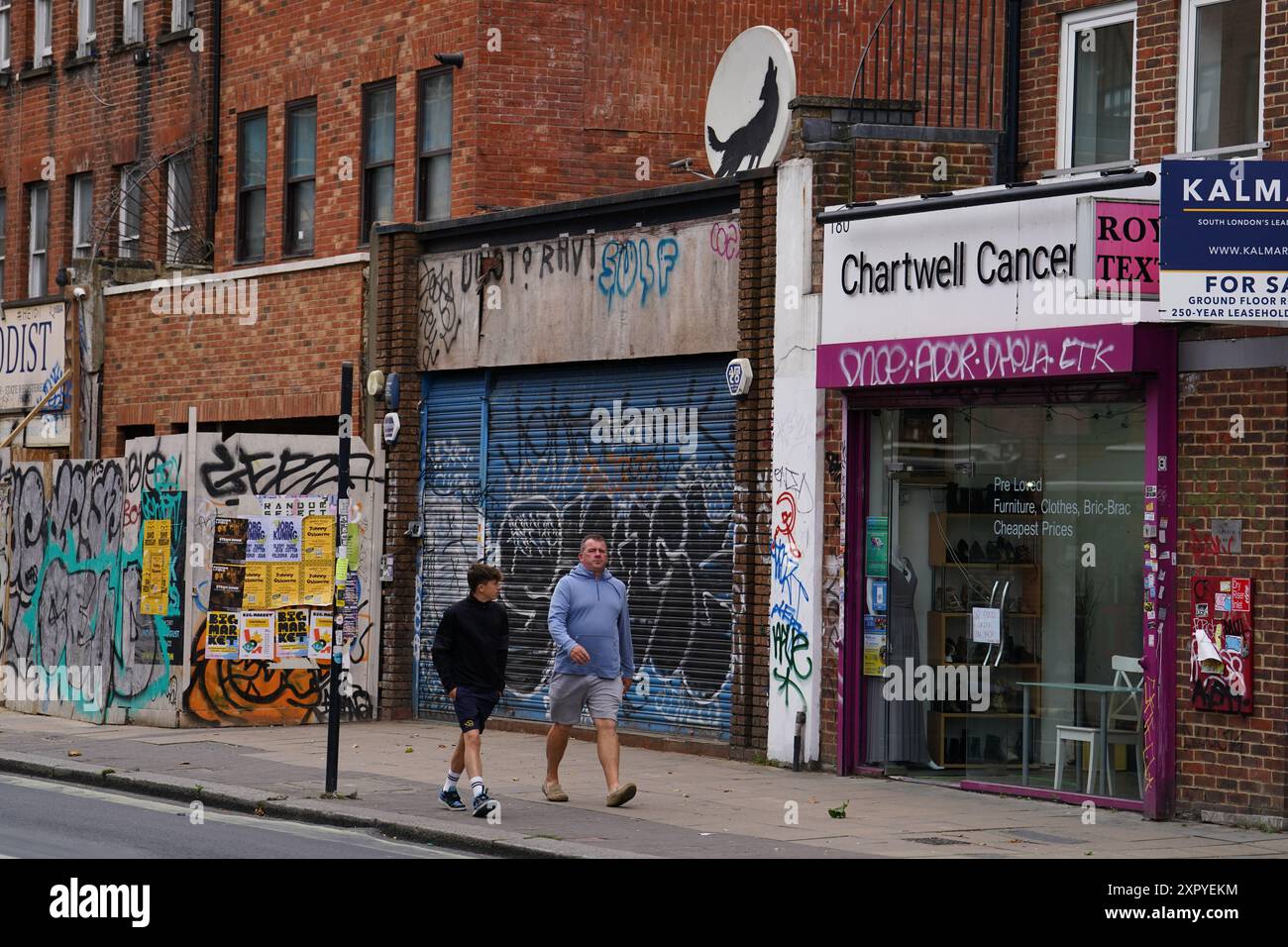 A new artwork depicting a howling wolf unveiled by Banksy, painted on a ...