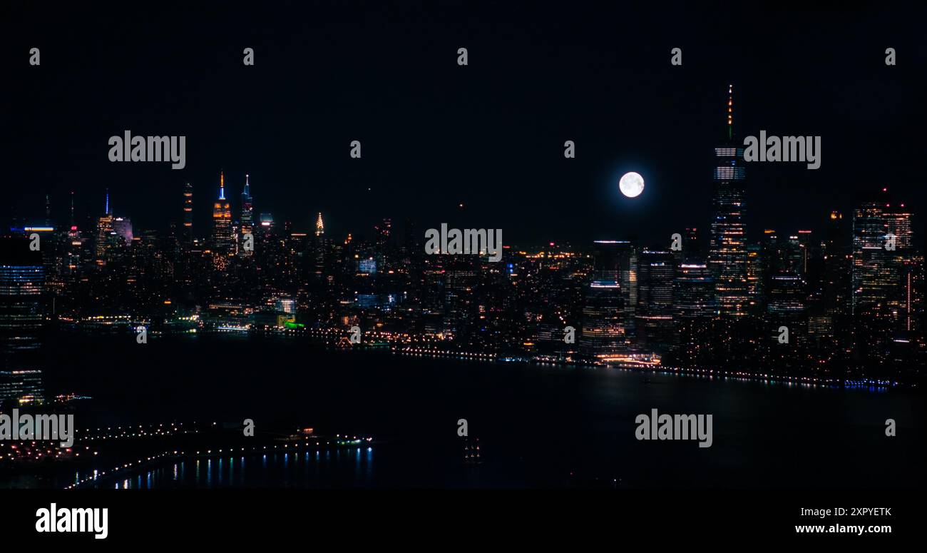 Scenic Aerial New York City Night View of Manhattan Architecture and ...