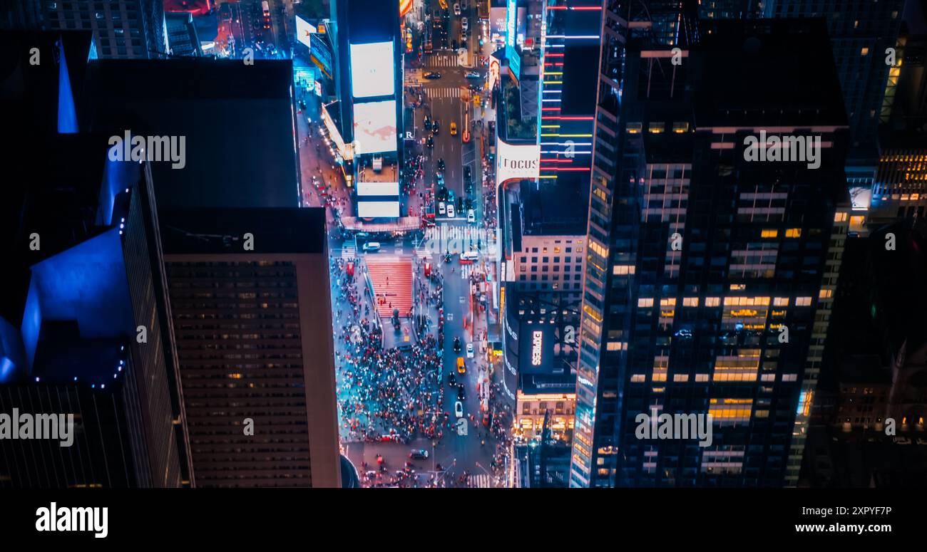 Helicopter Night Tour of New York City. Lit Times Square with Colorful ...