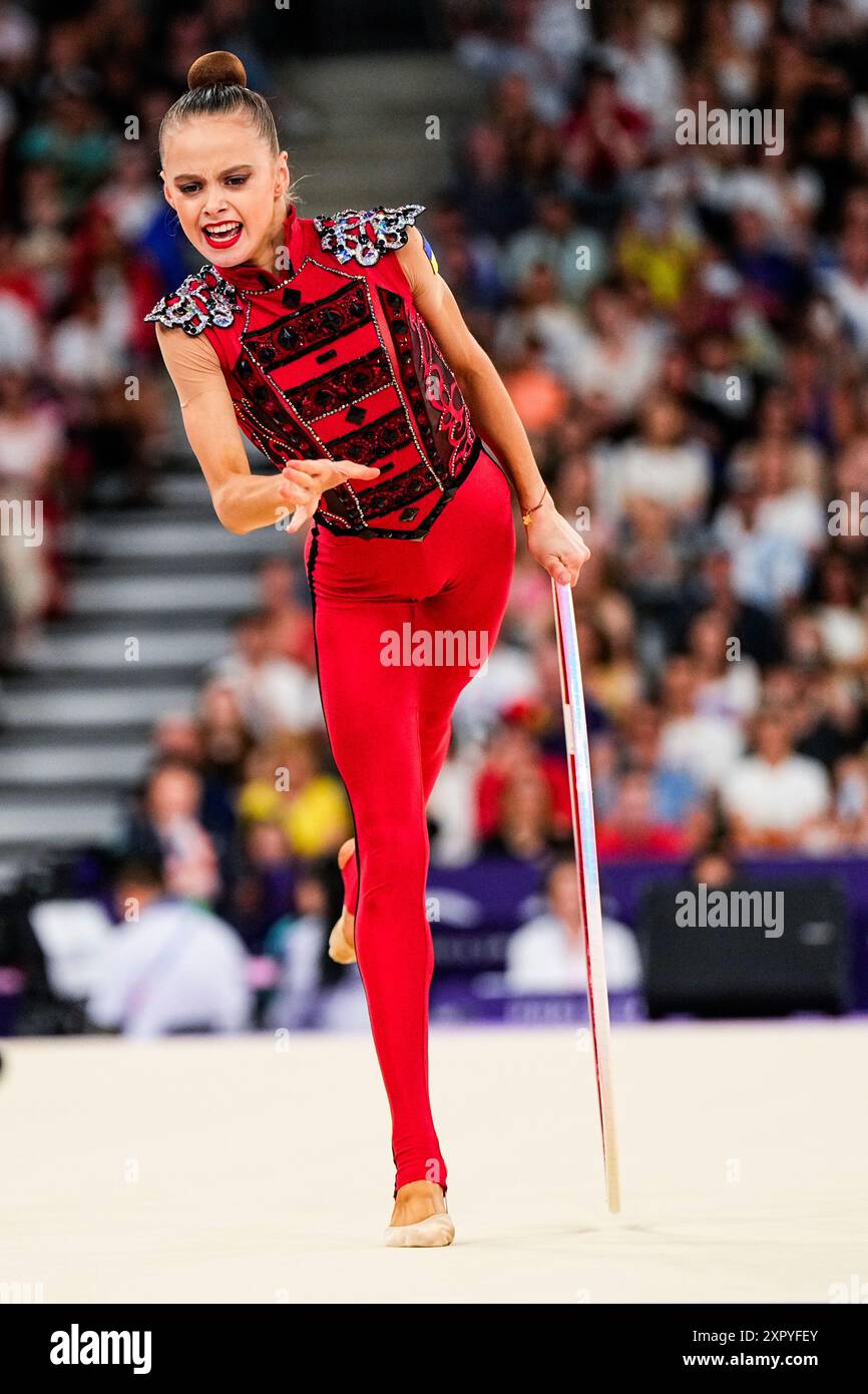 Taisiia Onofriichuk of Ukraine performs with the hoop during Individual ...