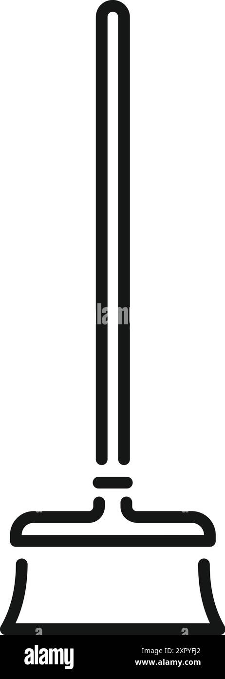 Simple line art logo of a broom standing upright for cleaning services ...