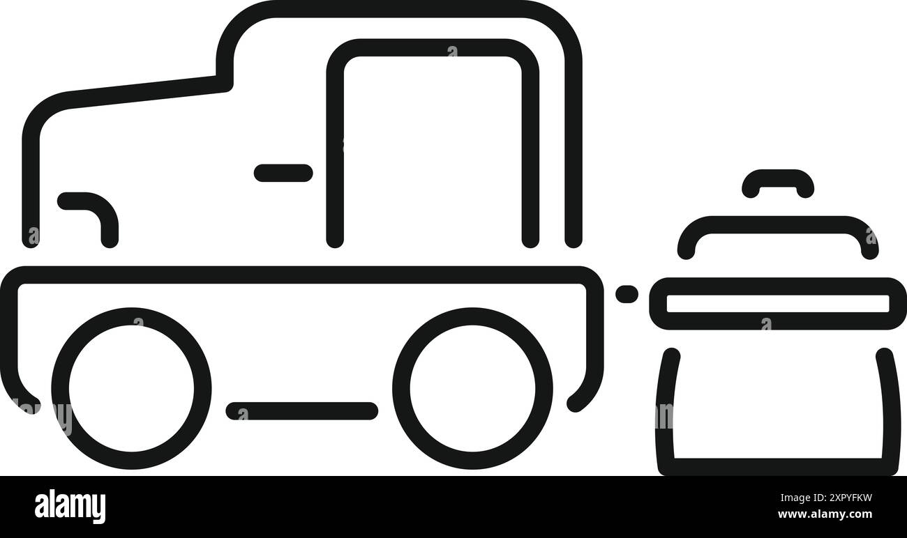 Simple black and white line art of a garbage truck collecting a trash ...