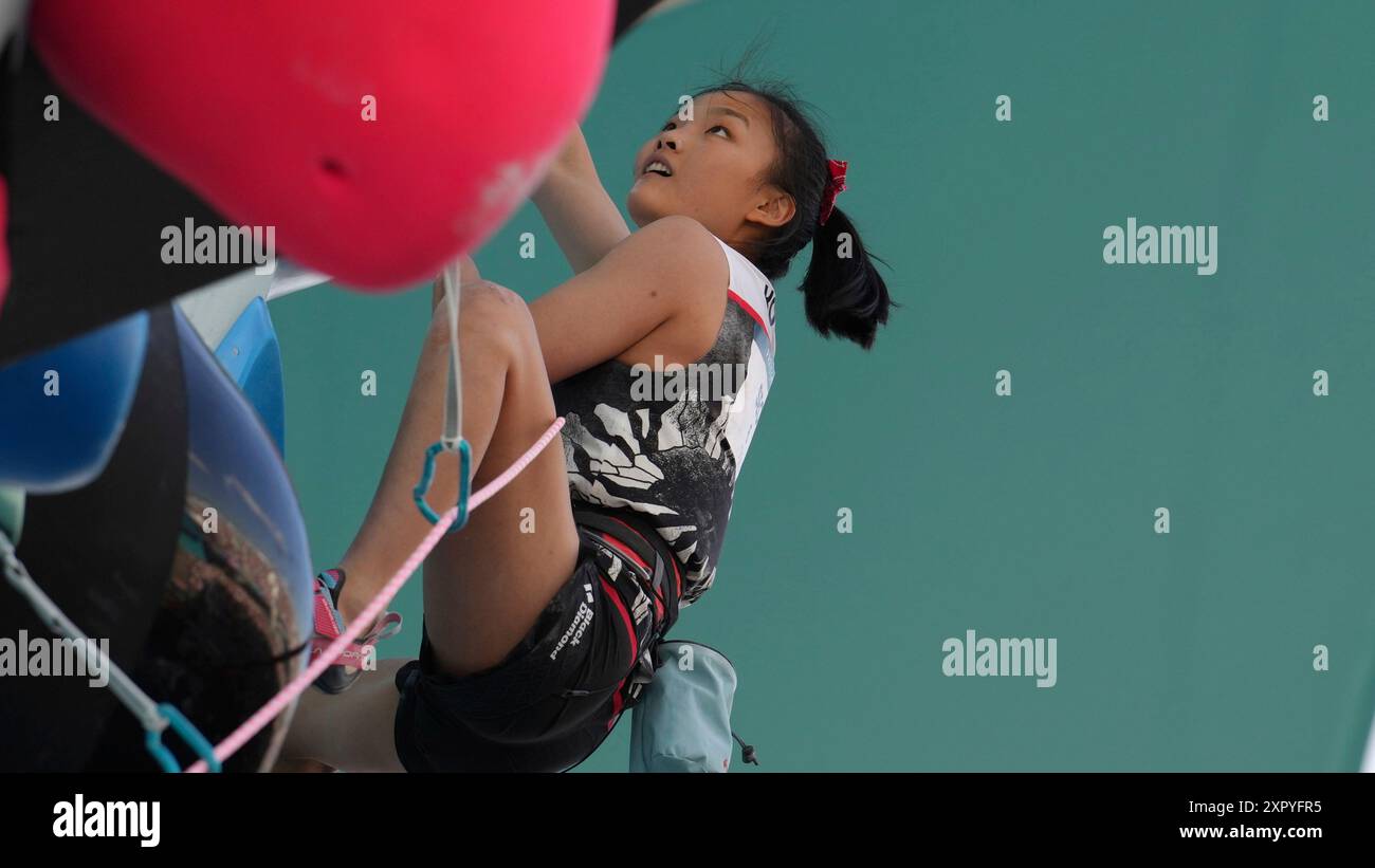 Seo Chaehyun of South Korea competes in the women's boulder and lead ...