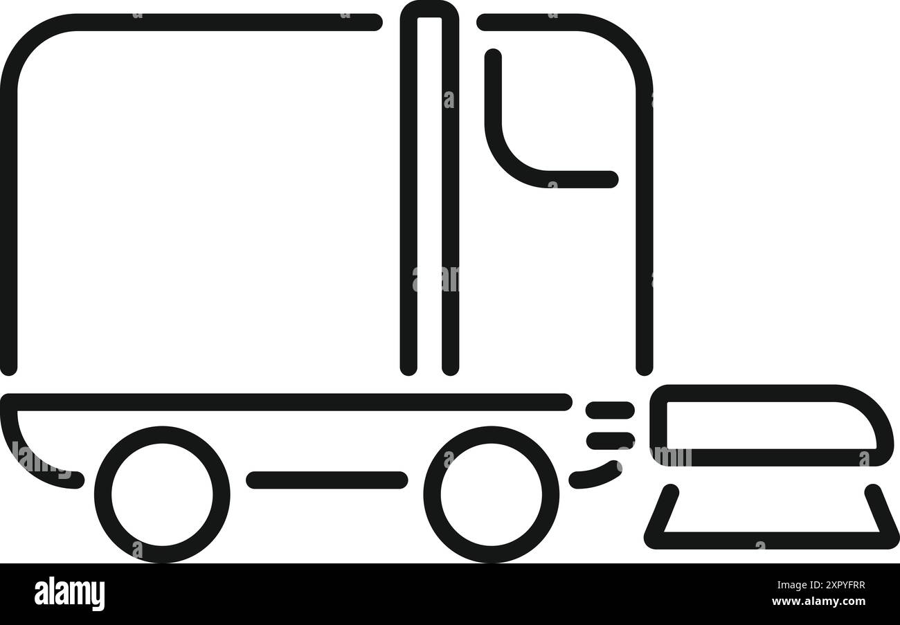 Simple black line icon of a street sweeper truck cleaning the road ...