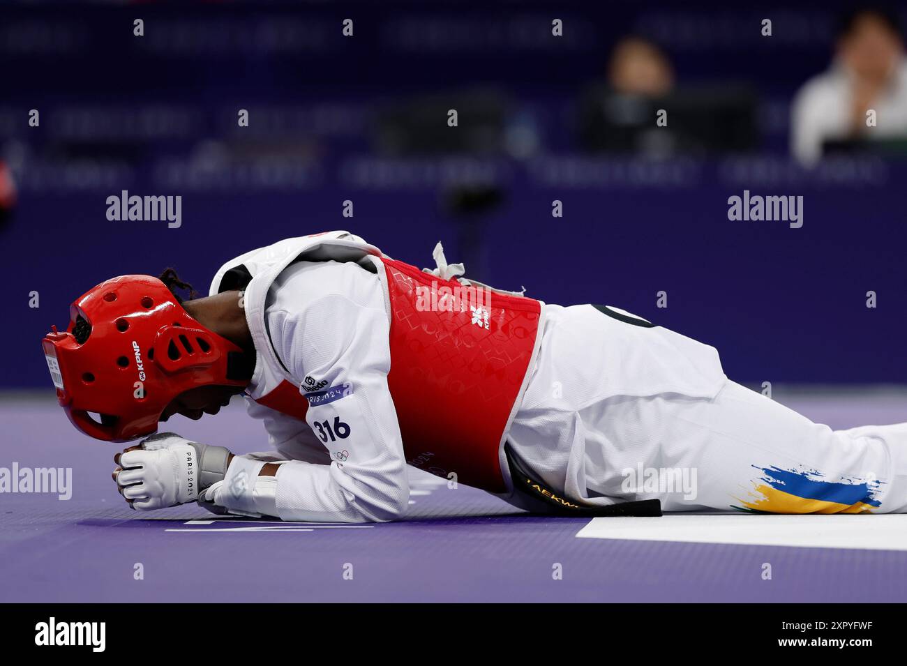 Paris, France. 8th Aug, 2024. Emmannuella Atora of Gabon reacts as she ...
