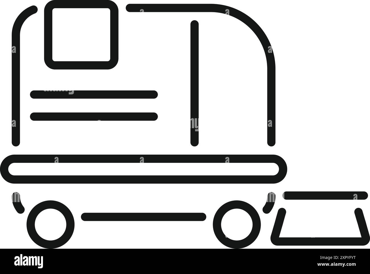 Cleaning machine scrubbing and polishing the floor, line art icon ...