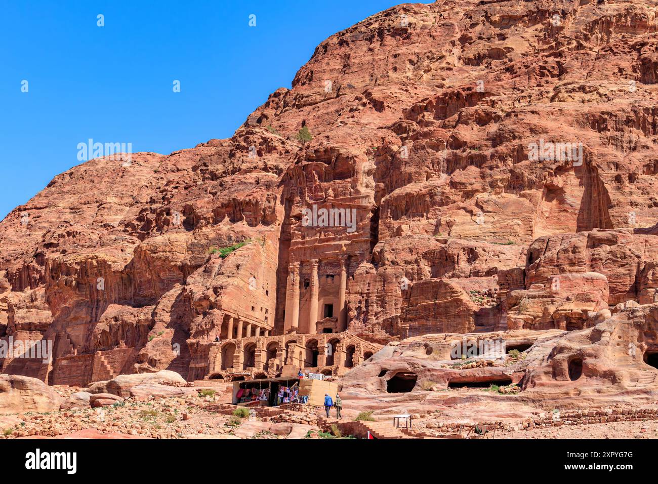 Ruins of the ancient Nabatean city of Petra, in the Wadi Musa desert in ...