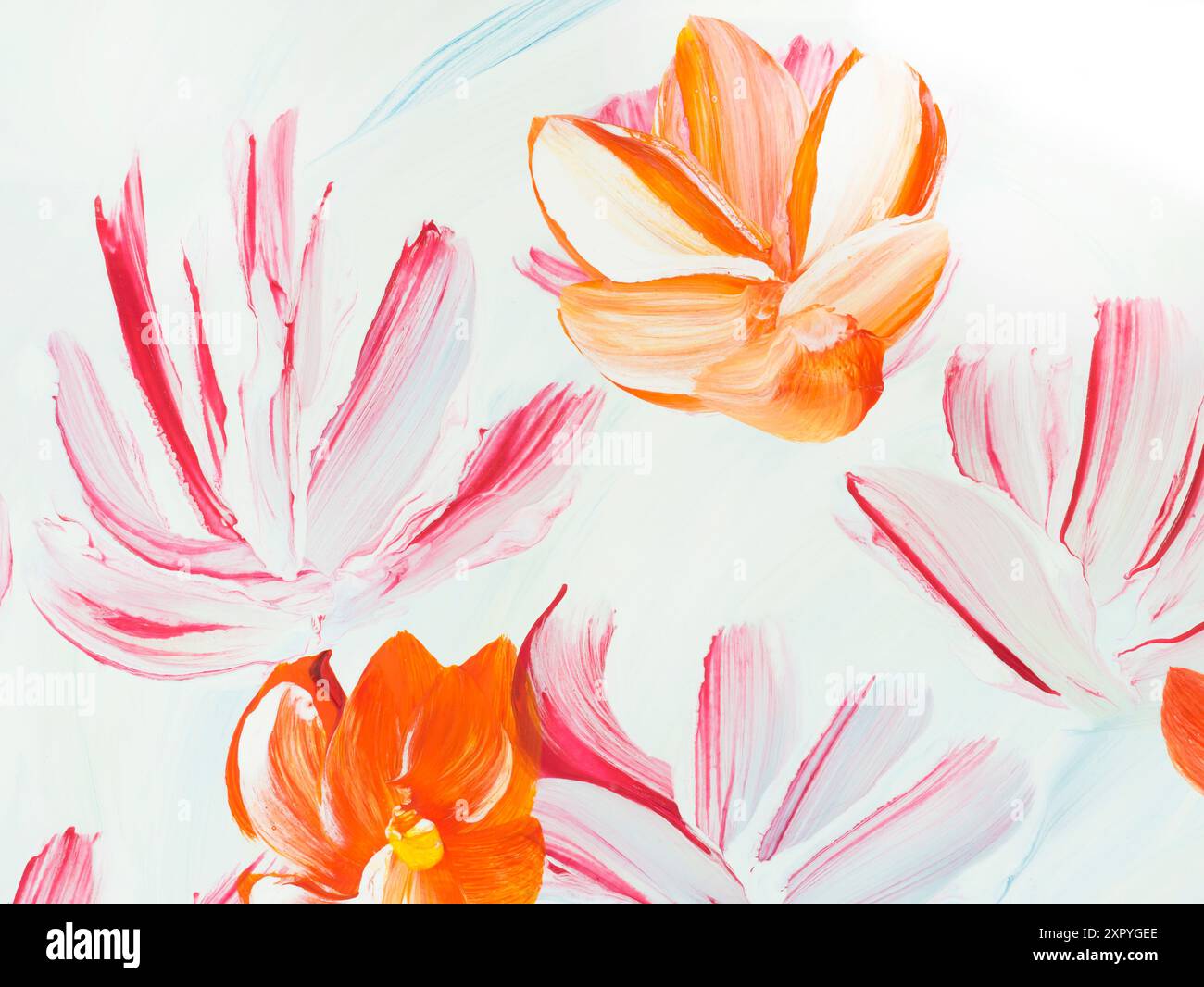 Abstract pink flowers, original hand drawn, impressionism style, color ...