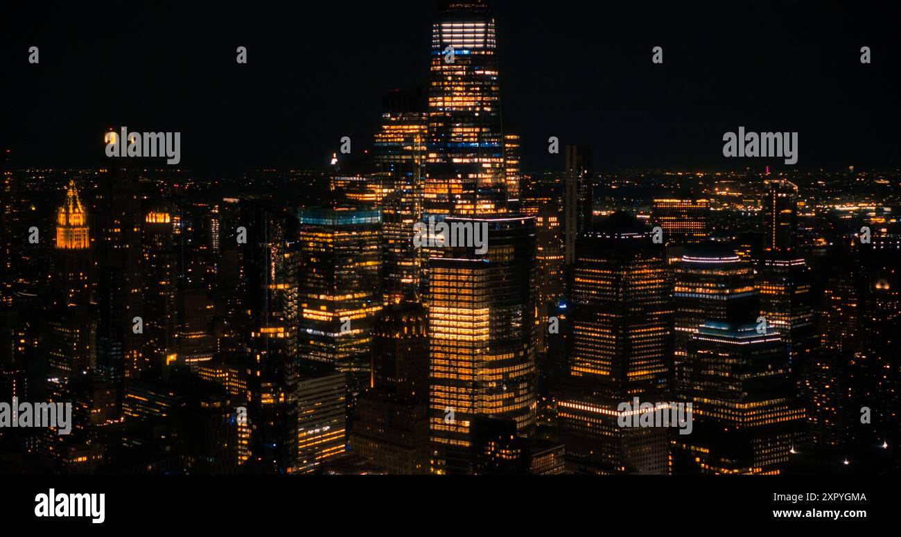Aerial Helicopter Cinematic Night Scene with a Panoramic View with One ...