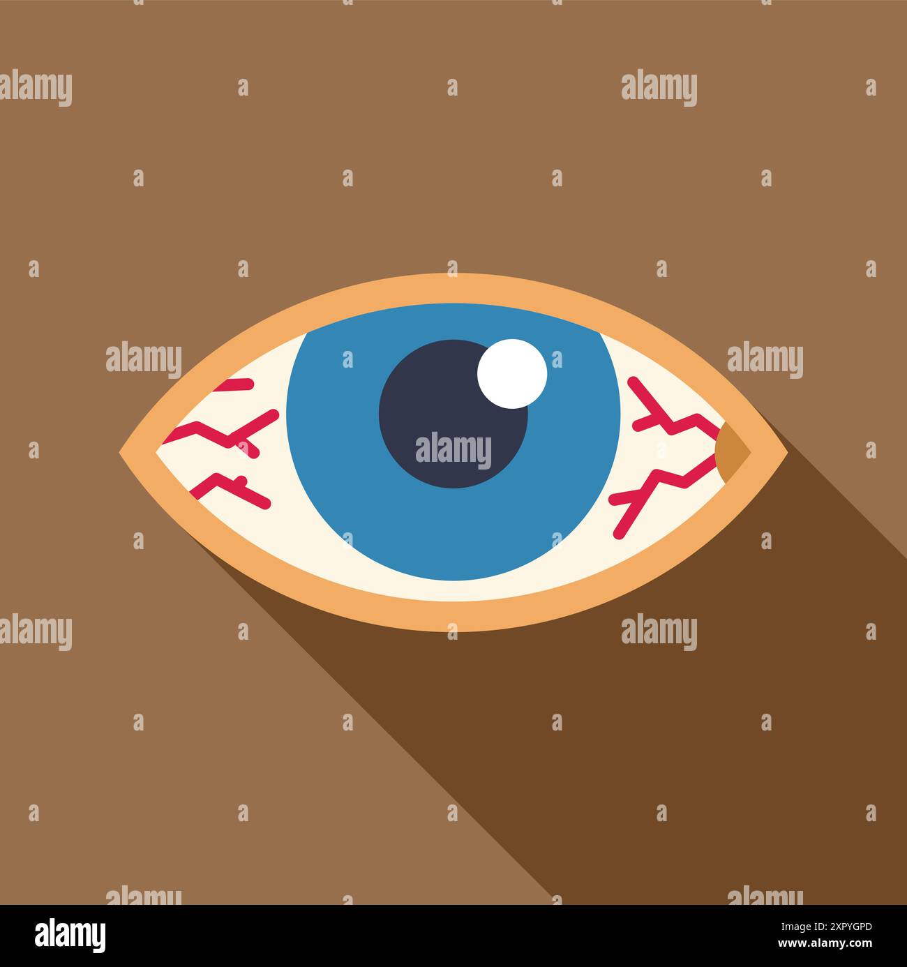 Blue human eye showing red veins and irritation on brown background ...