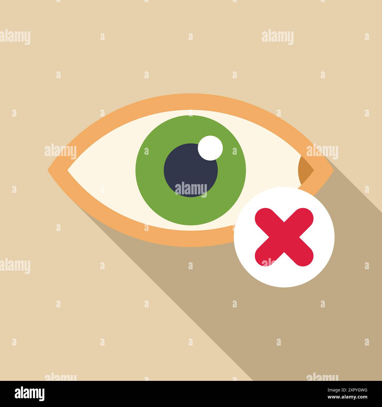 Green human eye with long shadow and red cross showing concept of blind ...