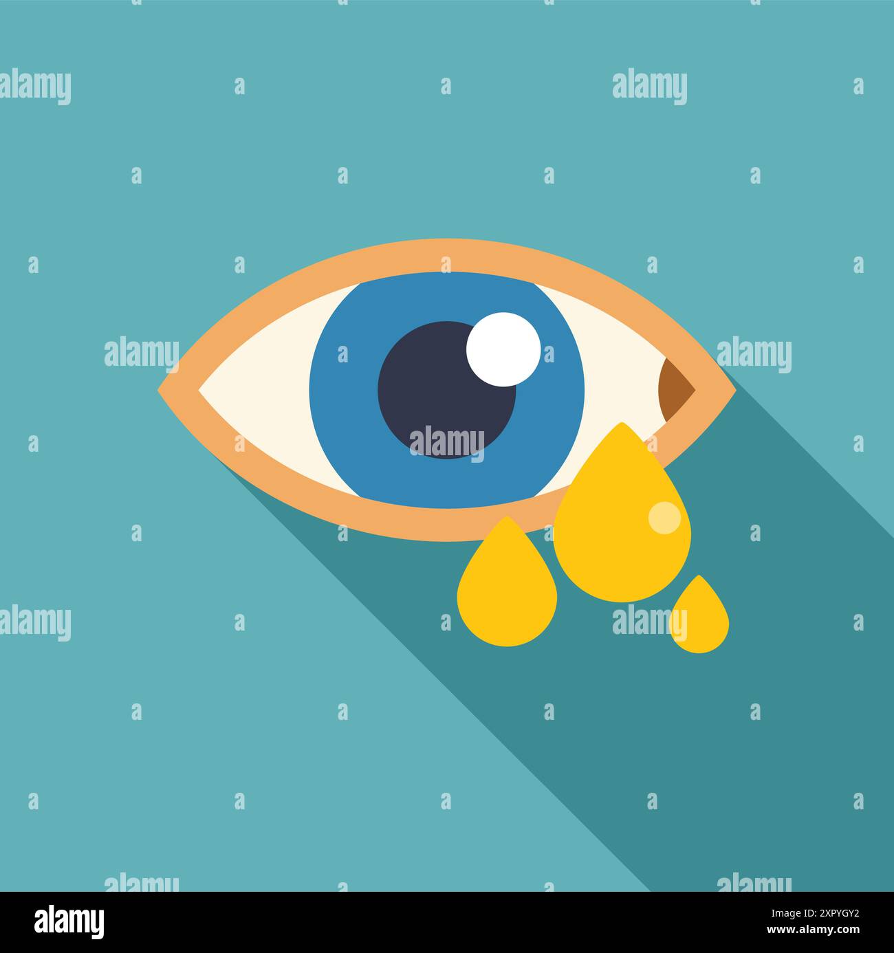 Blue human eye with yellow tears falling, on a blue background, with a ...
