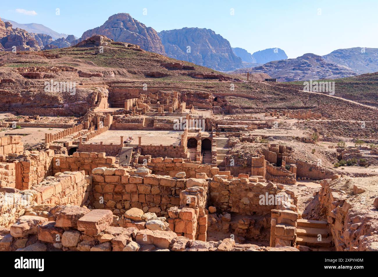 Ruins of the ancient Nabatean city of Petra, in the Wadi Musa desert in ...