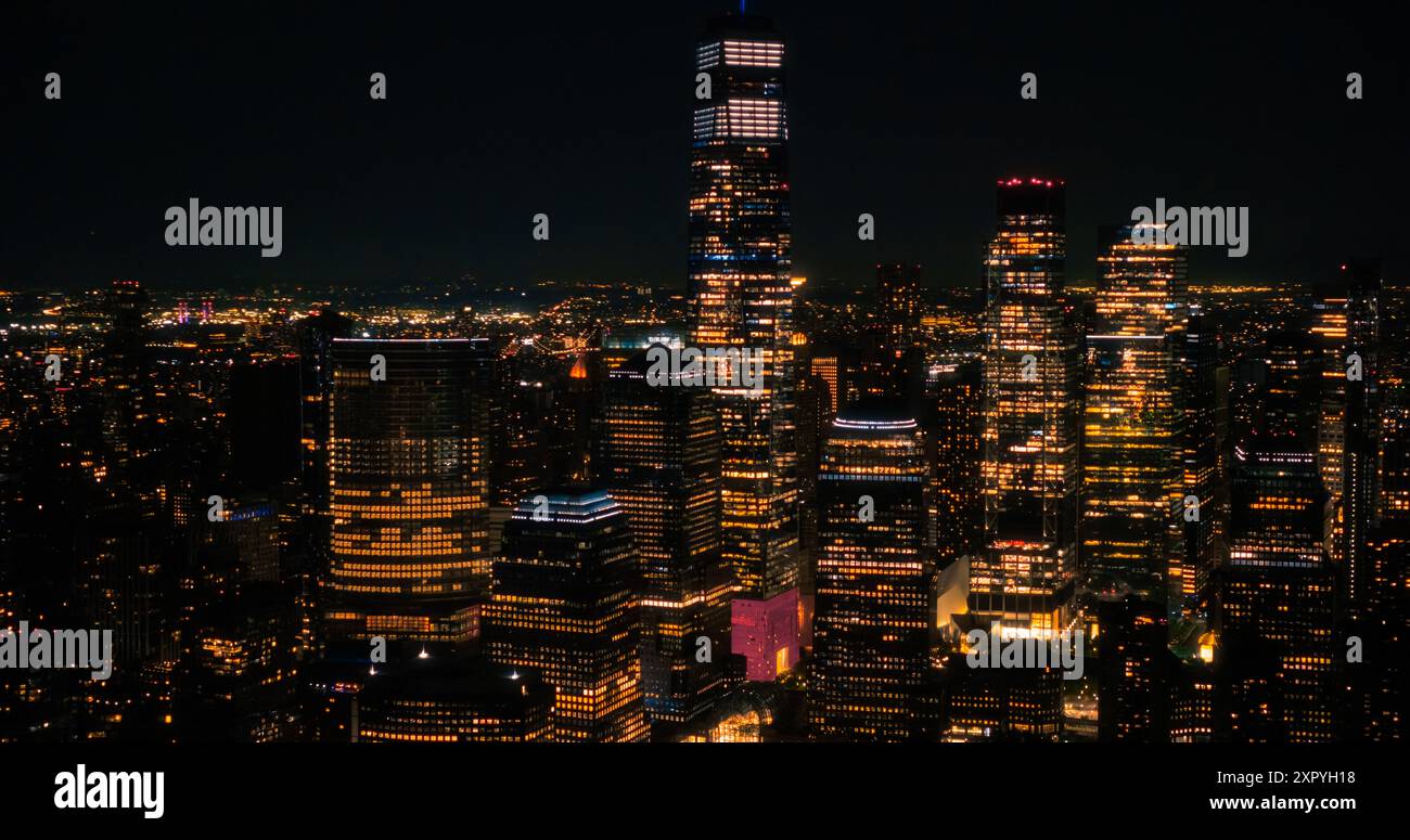 Aerial Helicopter Cinematic Night Scene with a Panoramic View with One ...