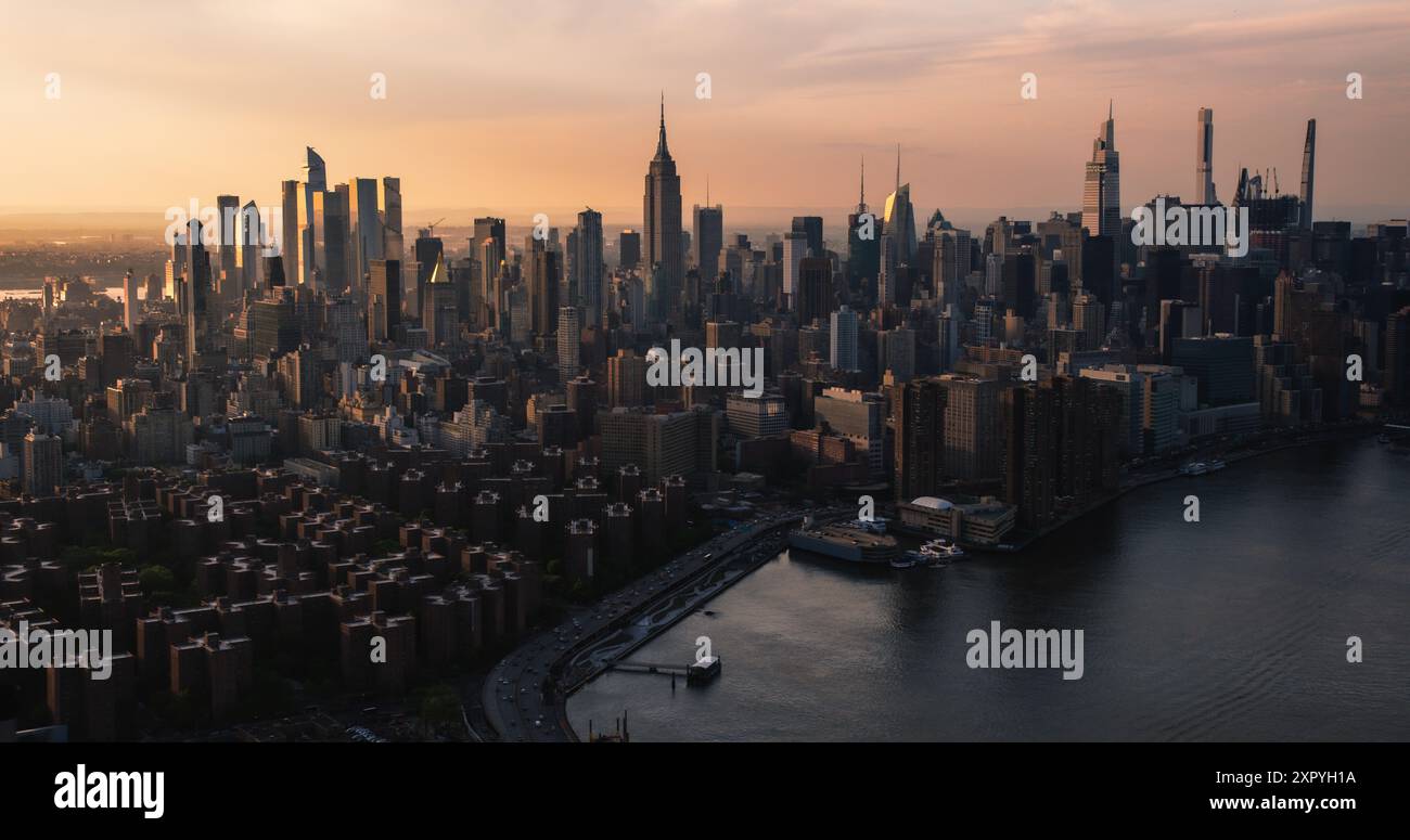 New York City Aerial Evening Cityscape with Stunning Manhattan ...