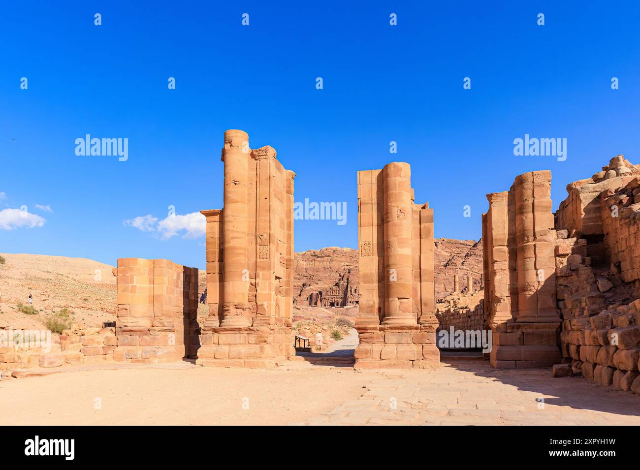 Ruins of the ancient Nabatean city of Petra, in the Wadi Musa desert in ...