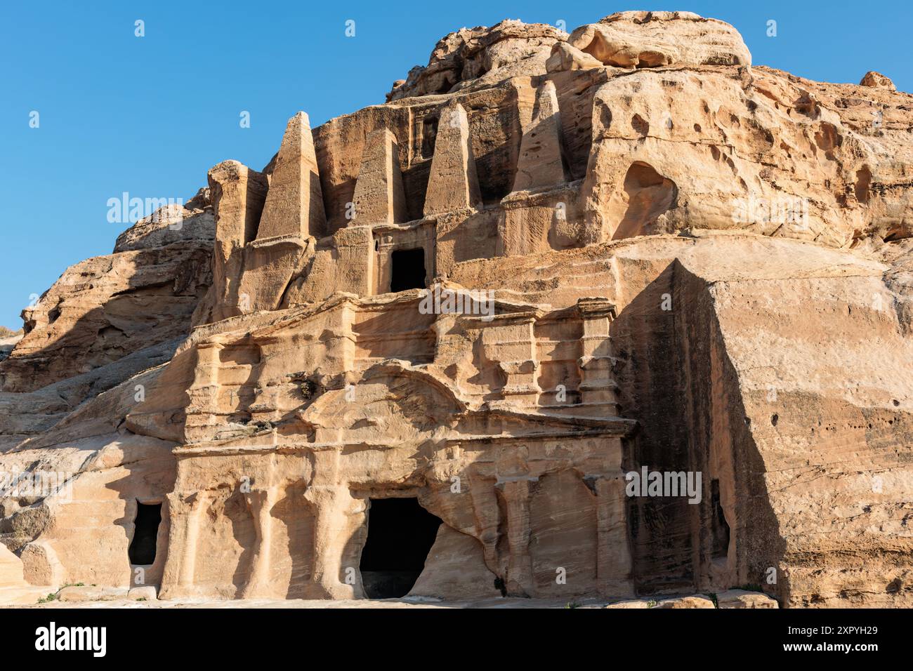 Ruins of the ancient Nabatean city of Petra, in the Wadi Musa desert in ...