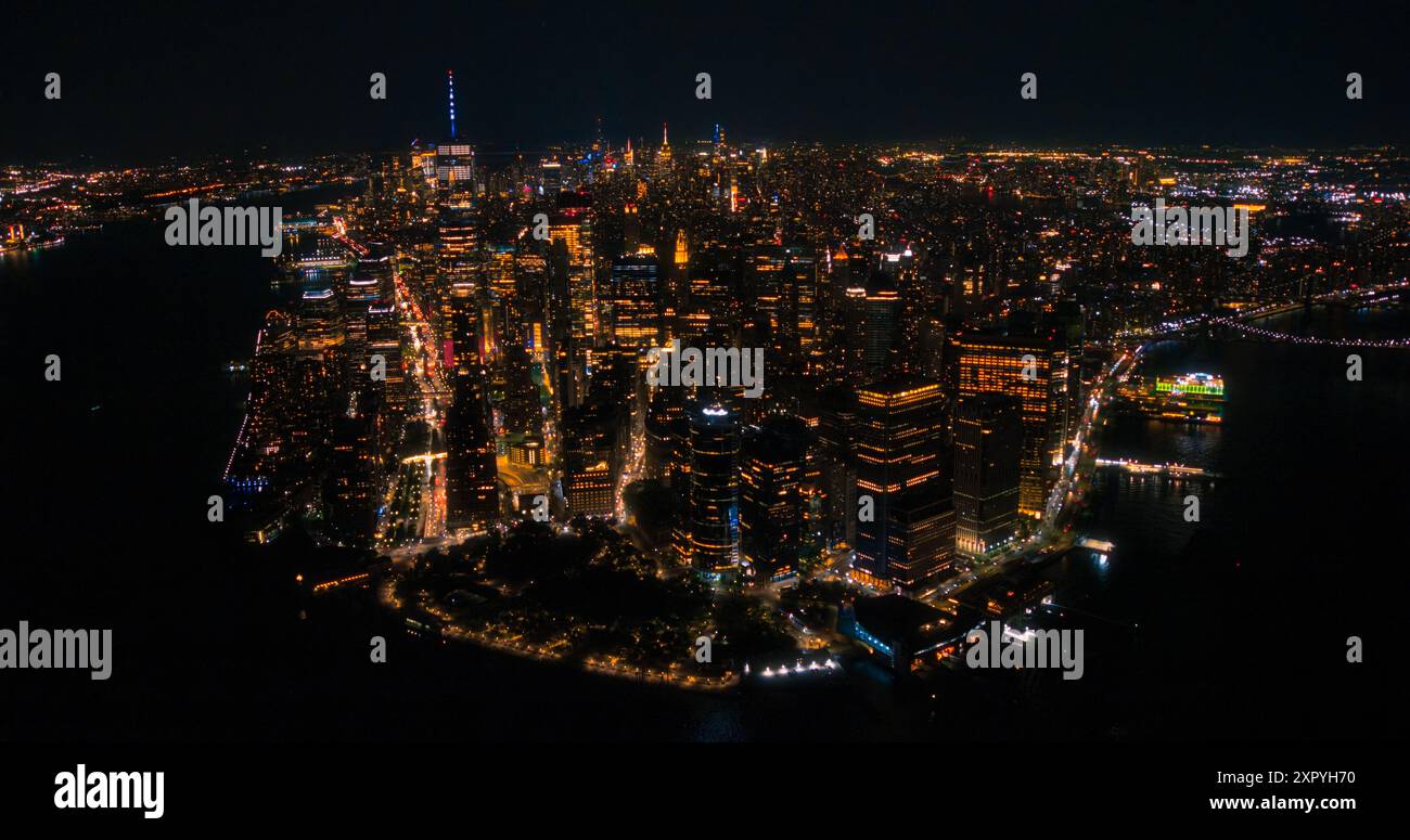 Aerial Night View of New York City Avenues in Manhattan, Business and ...