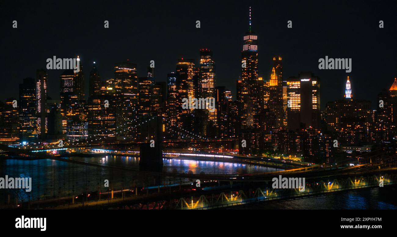 Iconic New York City Nightlife Landscape Over East River with ...