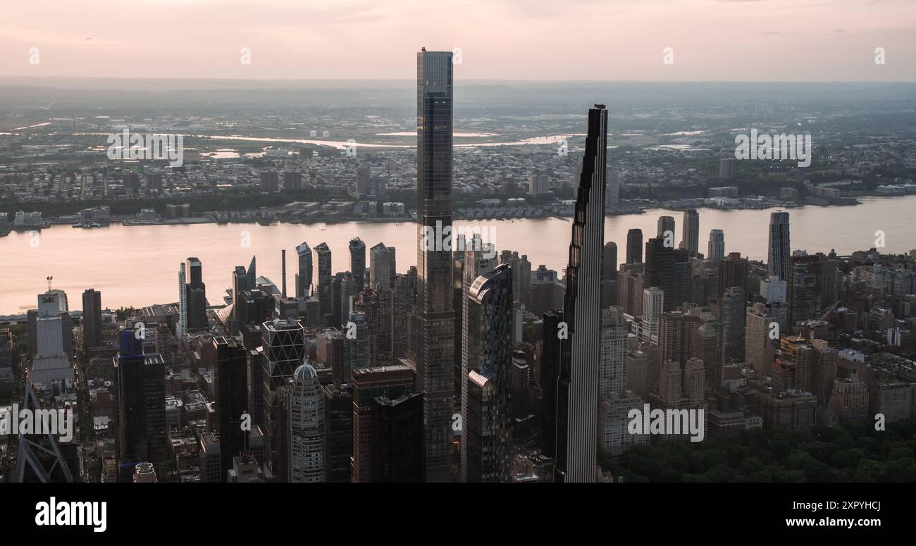 New York City Aerial Evening Cityscape with Stunning Manhattan ...