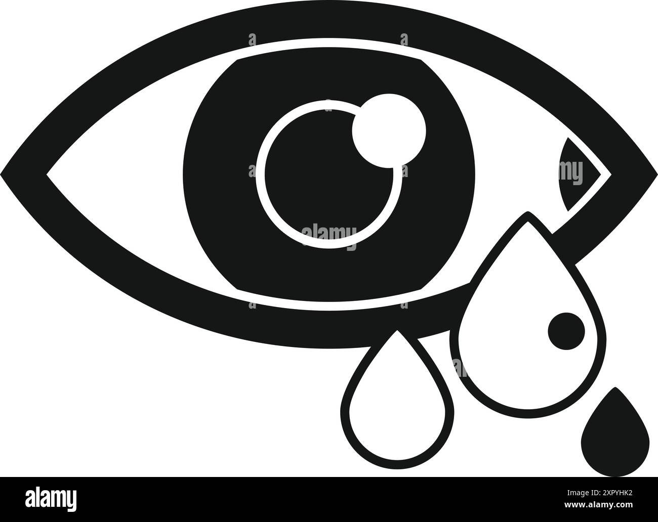 Simple black and white icon of an eye shedding three tears Stock Vector ...
